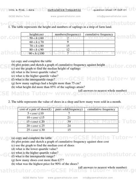 Cumulative Frequency Worksheet Information Revision From Gcse Maths
