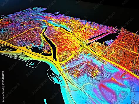Technical Aerial Visual 3d Lidar Gis Aerial Map Satellite Scan Model Isolated Showing Can Tho