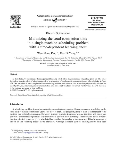 Pdf Minimizing The Total Completion Time In A Single Machine