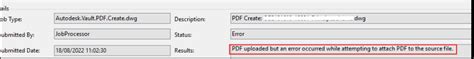 pdf uploaded but an error occurred while attempting to attach pdf to