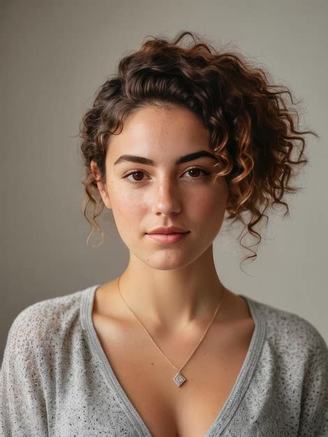 Premium Photo Attractive Beautiful Curly Haired Female Model Looking At The Camera
