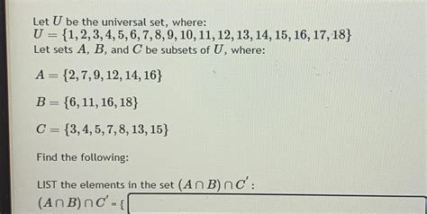 Solved Let U Be The Universal Set Chegg Com