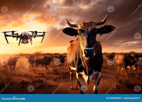 Smart Cattle Farm Flat Vector Illustration Automatic Cow Milking Machine Iot Smart Farming