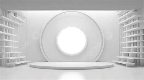 원형 제품 디스플레이 배경이 있는 빈 깨끗한 흰색 내부 공간의 최소한의 3d 렌더링 3d 바닥 3d 스튜디오 쇼룸 배경