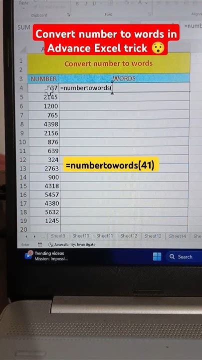 convert number into words in ms excel 😯 shorts excel exceltricks