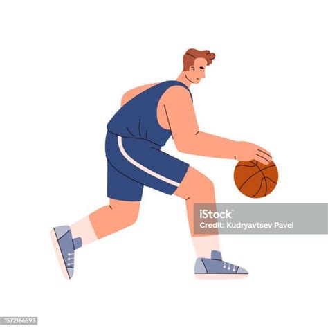농구 선수 남자는 경기에서 공을 달리고 드리블하고 만화 스포츠 게임 대회 벡터 고립된 삽화 1에 대한 스톡 벡터 아트 및 기타 이미지 Istock