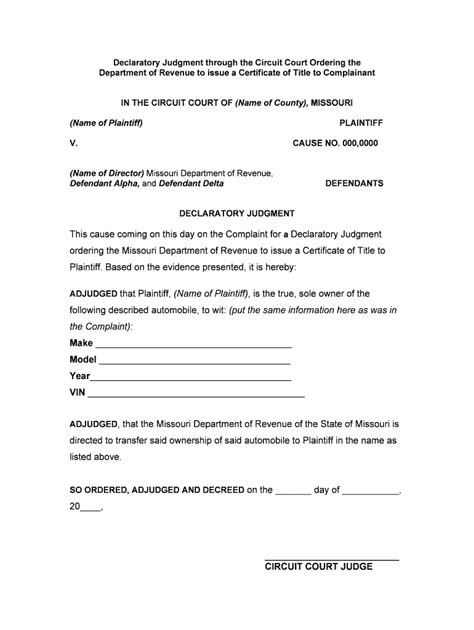Declaratory Judgment Vehicle Title Missouri Fill And Sign Printable Template Online Us Legal