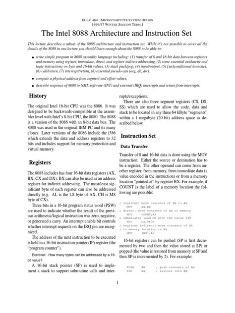 The Intel 8088 Architecture And Instruction Set Pdf