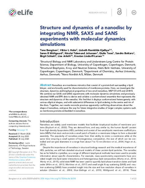 Pdf Structure And Dynamics Of A Nanodisc By Integrating Nmr Saxs And Sans Experiments With