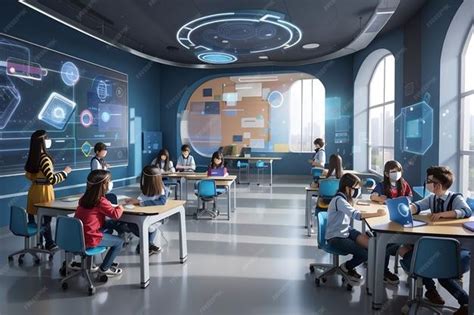 Premium Ai Image Futuristic School Classroom With Augmented Reality