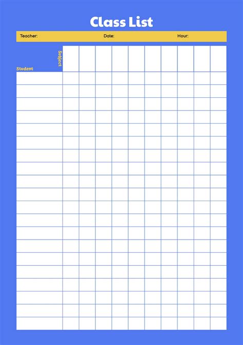 Free Printable Class List Template For Teachers Pdf Printable Forms