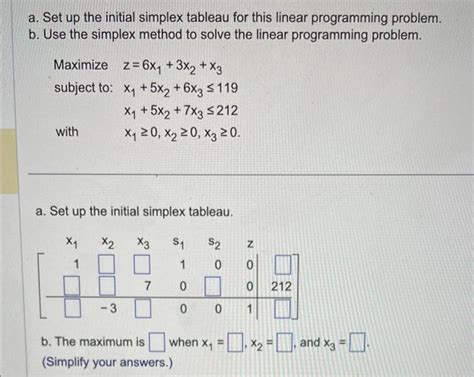 solved a set up the initial simplex tableau for this linear