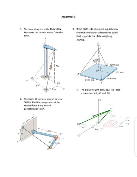 Solved 1 The Force Along The Cable Ab Is 10 Kn Represent
