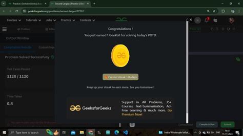 Kritish Mohapatra On Linkedin Geekstreak2024 Gfg160 Codingchallenge Geeksforgeeks Potd