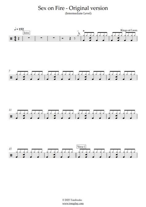 Sex On Fire Original Version Intermediate Level Kings Of Leon Nuty Na Bębny