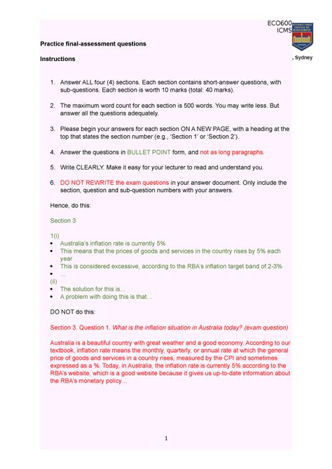 ECO Practice Final Assessment ICMS Practice Final Assessment Questions Instructions