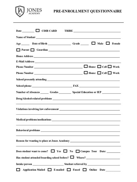 Fillable Online Pre Enrollment Questionnaire Fax Email Print Pdffiller