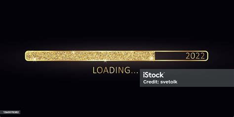 2022 년 새해 금 진행 바 크리스마스 인사말 카드에 대한 검은 배경에 반짝이 입자황금 로딩 바 휴일 파티 초대를 위한