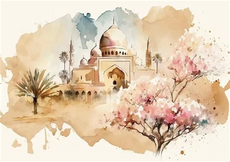 Premium Vector Visions Of Paradise In Watercolor Mosques Of Islamic Art