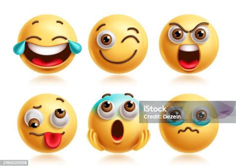 웃는 이모티콘 벡터 문자 세트 이모티콘 3d 아이콘 클립 아트 캐릭터 컬렉션 윙크 행복 외침 장난 꾸러기 비명 3차원 형태에 대한 스톡 벡터 아트 및 기타 이미지 Istock