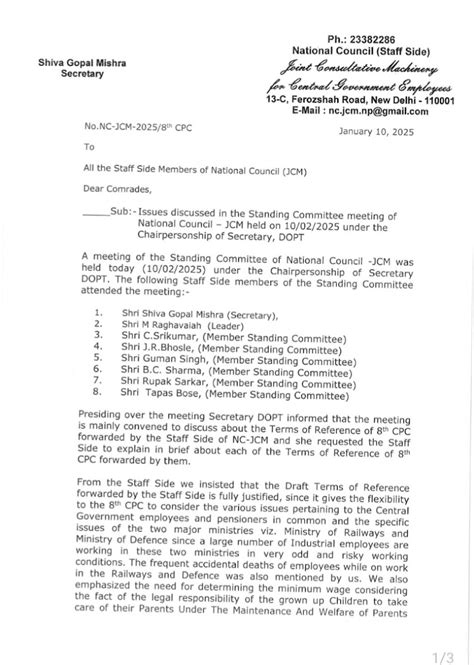 Terms Of Reference Of 8th Cpc Already Submitted Were Briefed To The Secretary Dopt In The