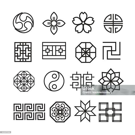 아시아판 장식 아이콘크기 한국어 중국어 일본어 및 벡터 설정 0명에 대한 스톡 벡터 아트 및 기타 이미지 0명 동쪽 문화 Istock