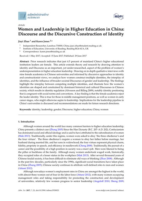 Pdf Women And Leadership In Higher Education In China Discourse And The Discursive