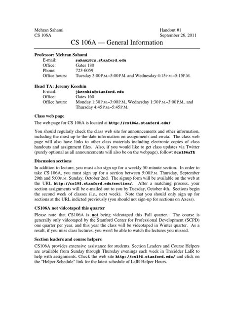 Cs 106a General Information Professor Mehran Sahami Pdf Final Examination Test