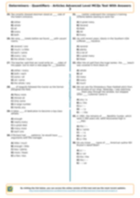 Solution Determiners Quantifiers Articles Advanced Level Mcqs Test