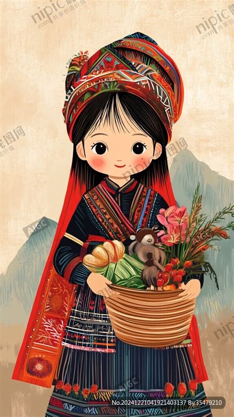 Ai创作图哈尼族人物插画 毛南族人物插画 羌族特产女孩插画 哈尼族插画 毛南族插画 哈尼族插画人物 彝族人物插画 Q版毛南族女孩 彝族插画人物 高山族女孩插画 德昂族人物插画 广西瑶族插画