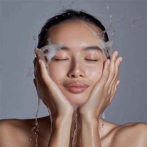 Premium Photo Asian Woman Washing Her Face With Clean Water On A Flat