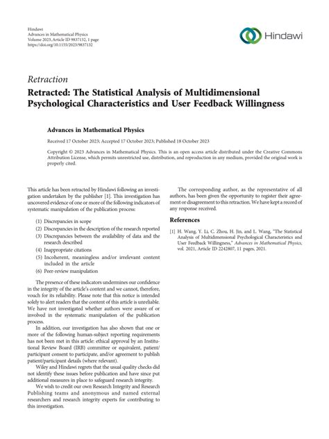 Pdf Retracted The Statistical Analysis Of Multidimensional