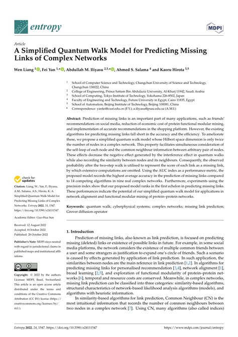 Pdf A Simplified Quantum Walk Model For Predicting Missing Links Of
