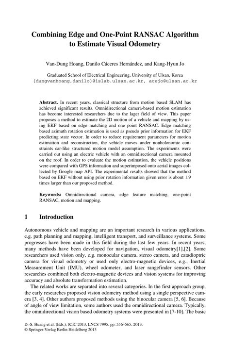 Pdf Combining Edge And One Point Ransac Algorithm To Estimate Visual Odometry