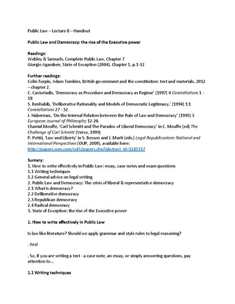 Public Law Lecture 8 Public Law And Democracy Public Law Lecture 8 Handout Public Law