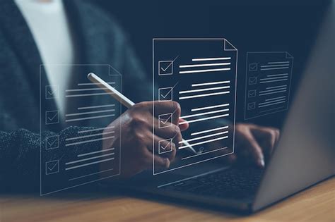 Premium Photo Document Management Man Signs An Electronic Document