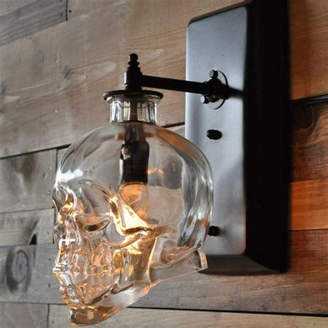 Hand Crafted Retro Clear Glass Skull Wall Sconce Light Gothic Skeleton