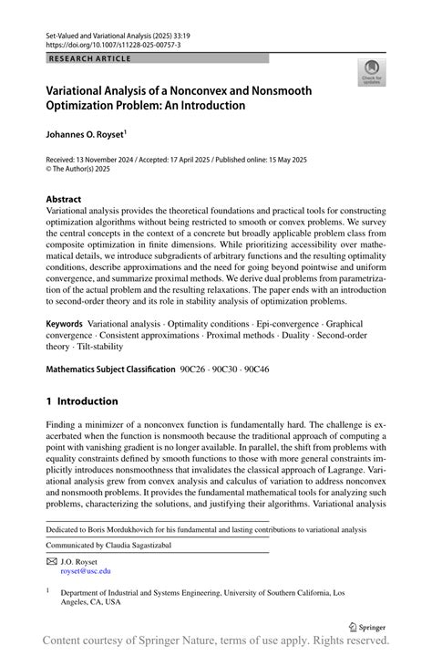 Pdf Variational Analysis Of A Nonconvex And Nonsmooth Optimization Problem An Introduction