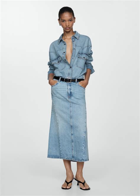 Slit Denim Skirt Women Mango Usa