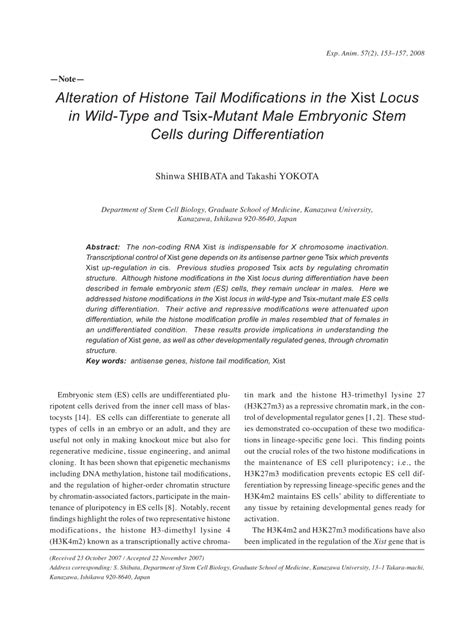 Pdf Alteration Of Histone Tail Modifications In The Xist Locus In Wild Type And Tsix Mutant