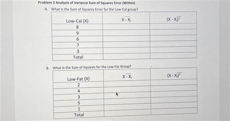 solved problem 3 analysis of variance sum of squares error