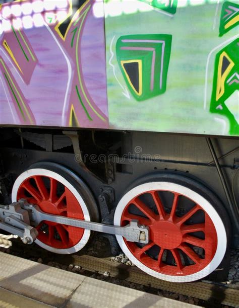 Detail Of Locomotive Wheels Formed By Spokes Paired On 7n Same Axle Stock Image Image Of