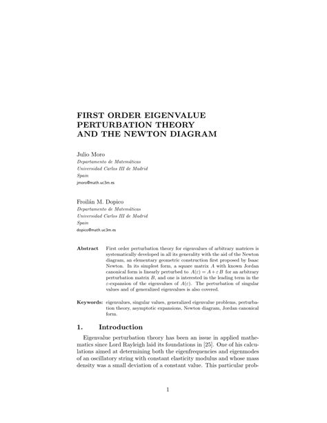 Pdf First Order Eigenvalue Perturbation Theory And The Newton Diagram