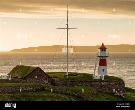 Skansin Lighthouse At Sunrise Historical Fortress Tórshavn Island Of