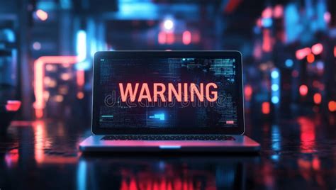 Cybersecurity Alert Laptop Displaying Warning In Neon Lit Environment