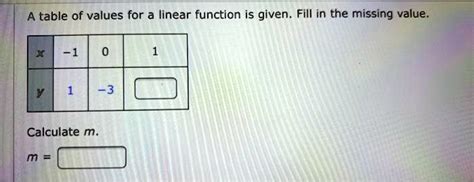 Solved A Table Of Values For A Linear Function Is Given Fill In The Missing Value Calculate