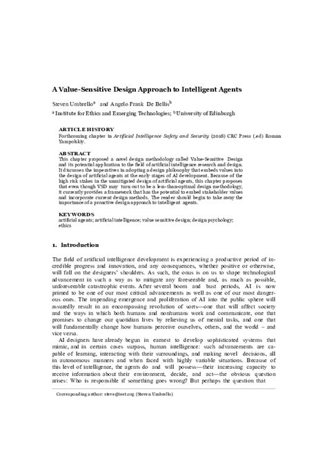 Pdf A Value Sensitive Design Approach To Intelligent Agents Steven