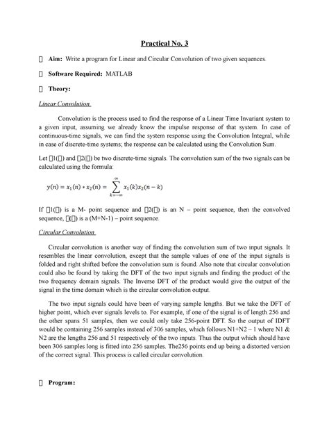 Dsp Pr 34 No Detail Practical No 3 ⮚ Aim Write A Program For