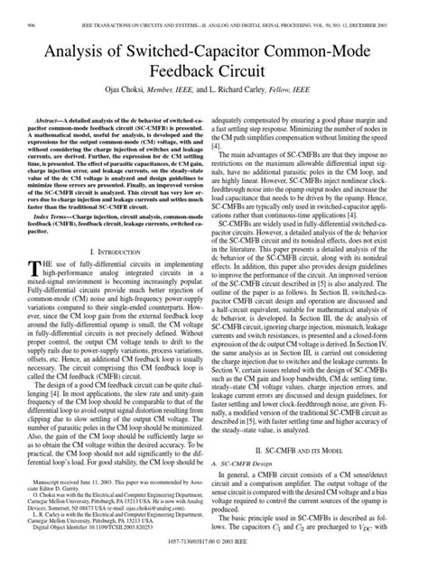 Analysis Of Switched Capacitor Common Mode Feedback Circuit Download Free Pdf Amplifier