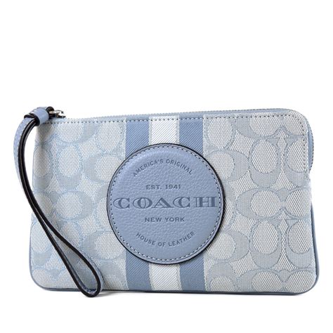 Coach 皮革標緹花logo織布大手拿包 大理石藍【美國正品 現貨】 蝦皮購物